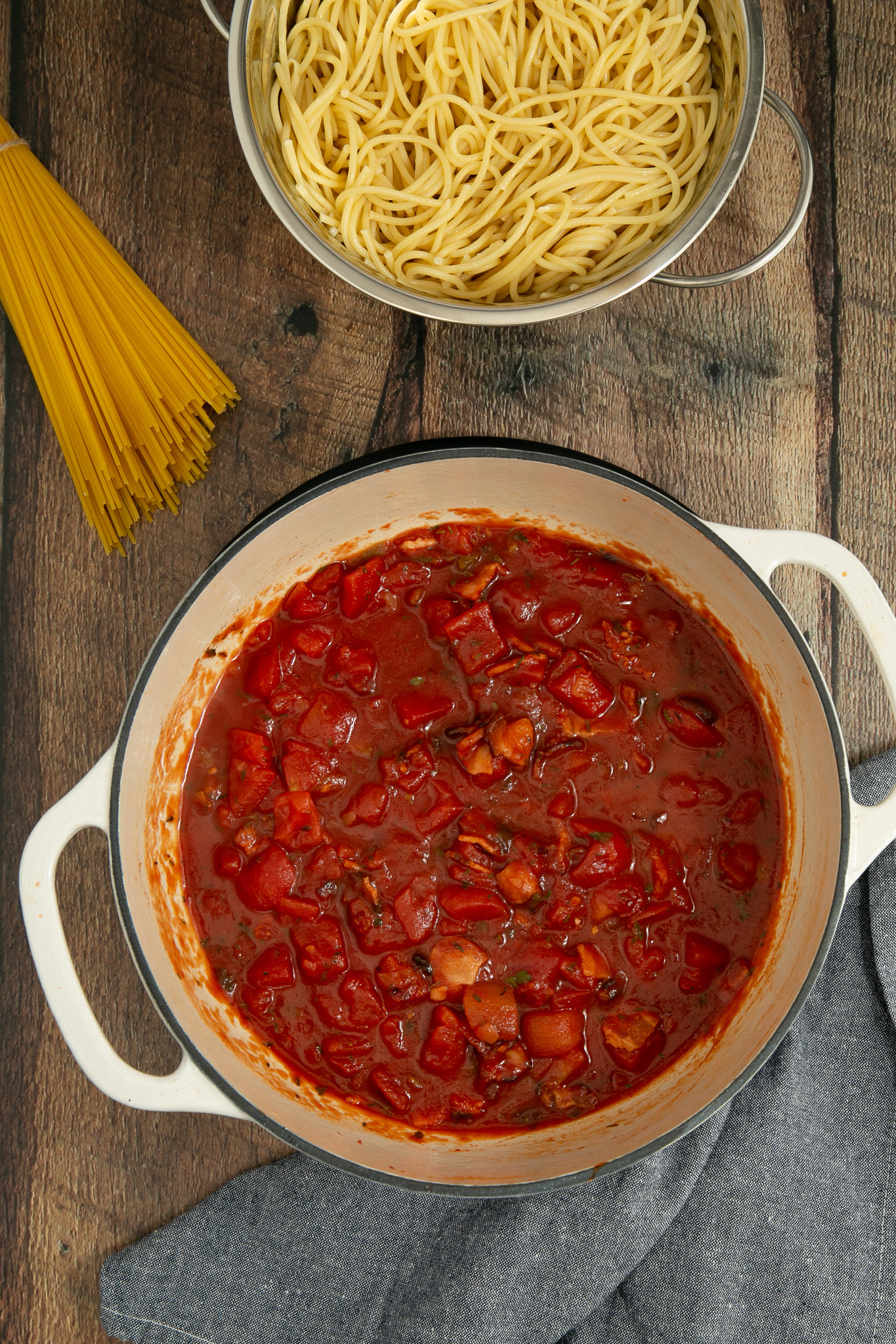 Easy Bacon Spaghetti Bake with Tomatoes and Onion - The Sensible Family